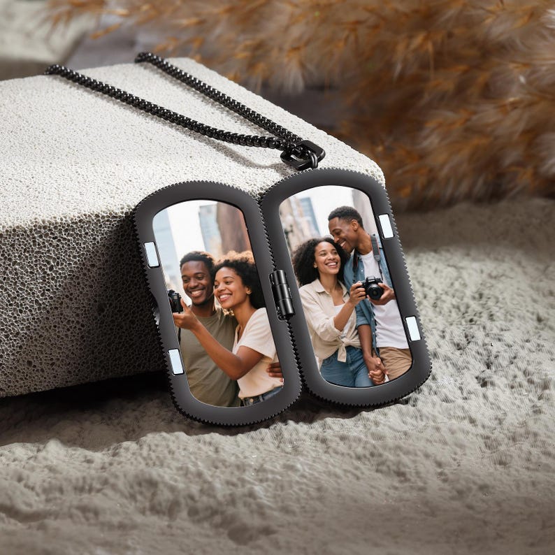Personalized Men's Photo Locket Necklace,custom 2 Photo Pendant With ...