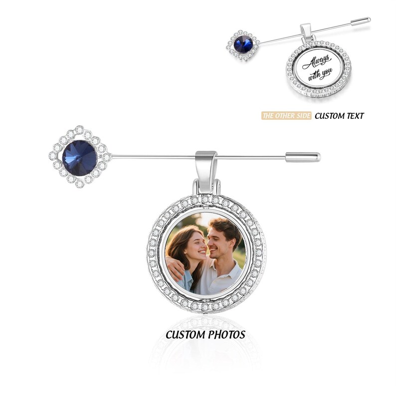 Dije de ramo de novia con foto, pin de recuerdo con piedra azul, regalo ...