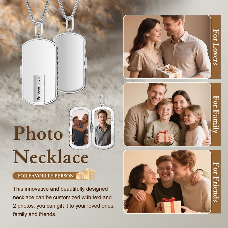 Personalized Men's Photo Locket Necklace,custom 2 Photo Pendant With ...