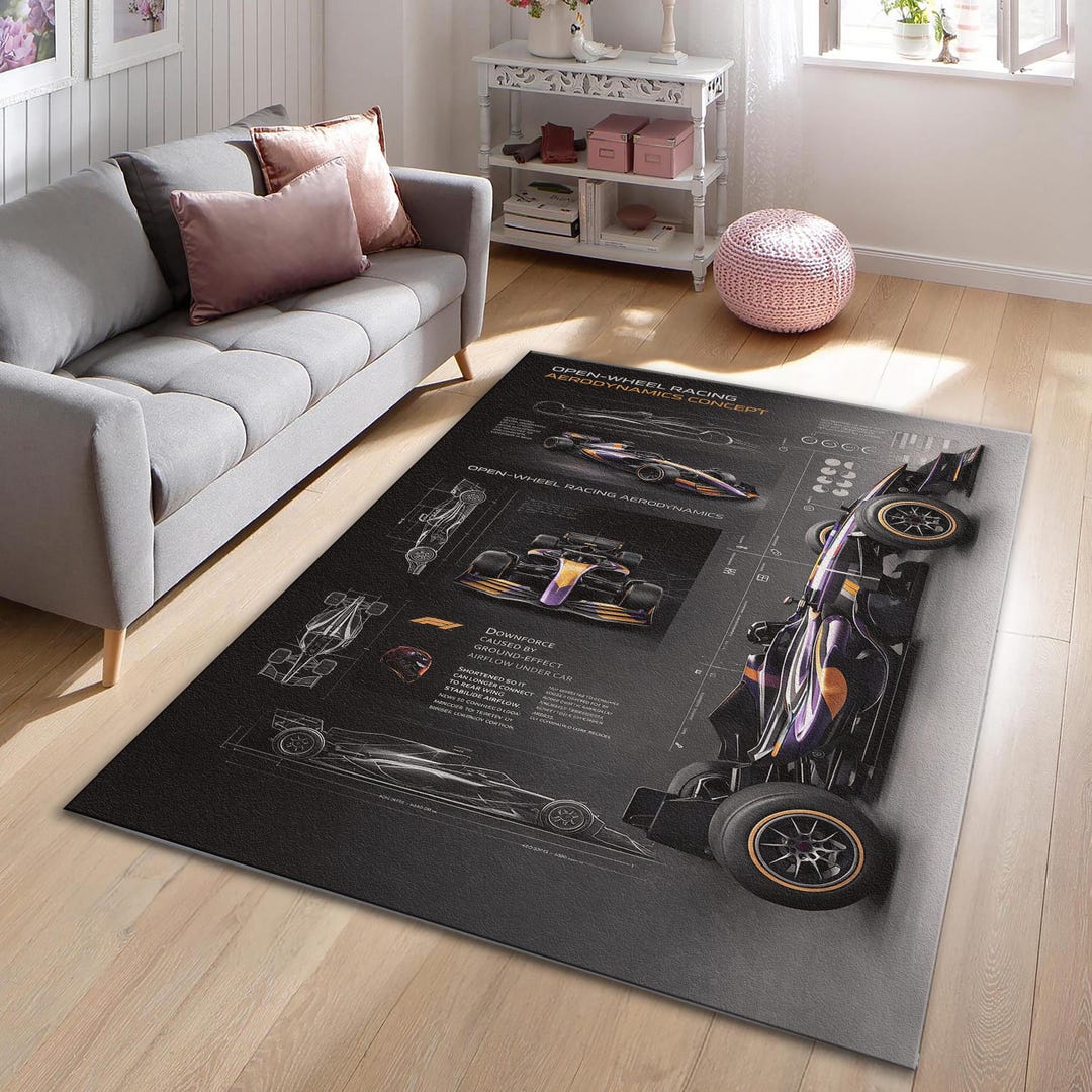 F1 Racing Blueprint Rug, Motorsport Aerodynamics Area Rug, Purple ...