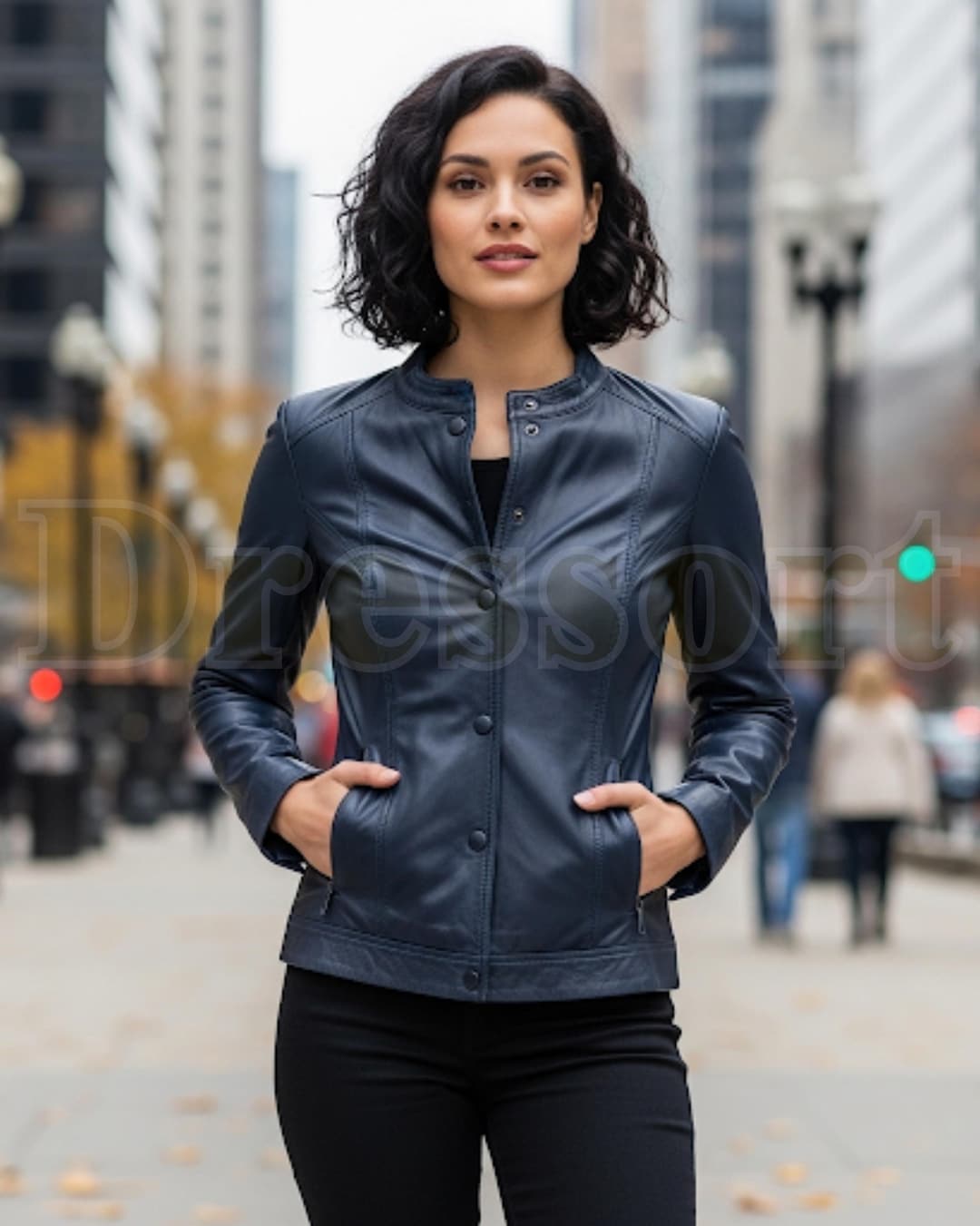Navy Blue Leather Biker Jacket – Women's Slim Fit Moto Jacket - Etsy