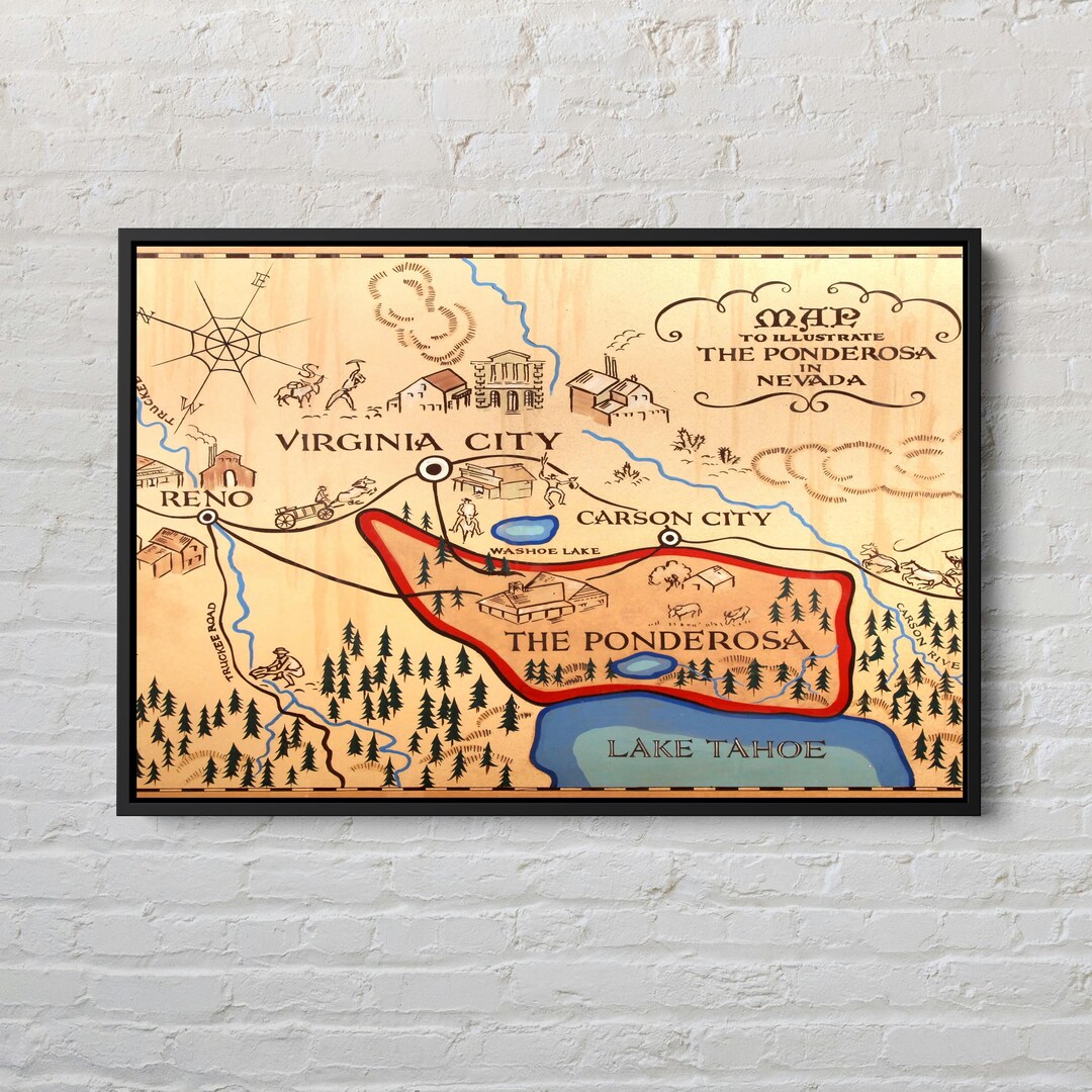Ponderosa Nevada Map Art Print: Vintage Ranch Decor - Etsy