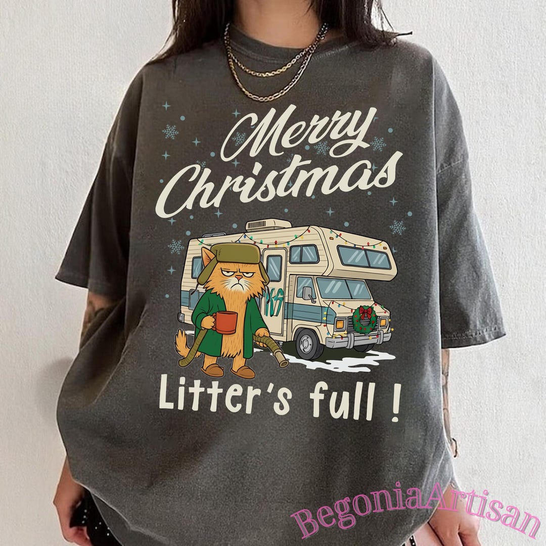 Merry Christmas Litter’s Full Comfort Colors Shirt, Funny Cat Christmas ...
