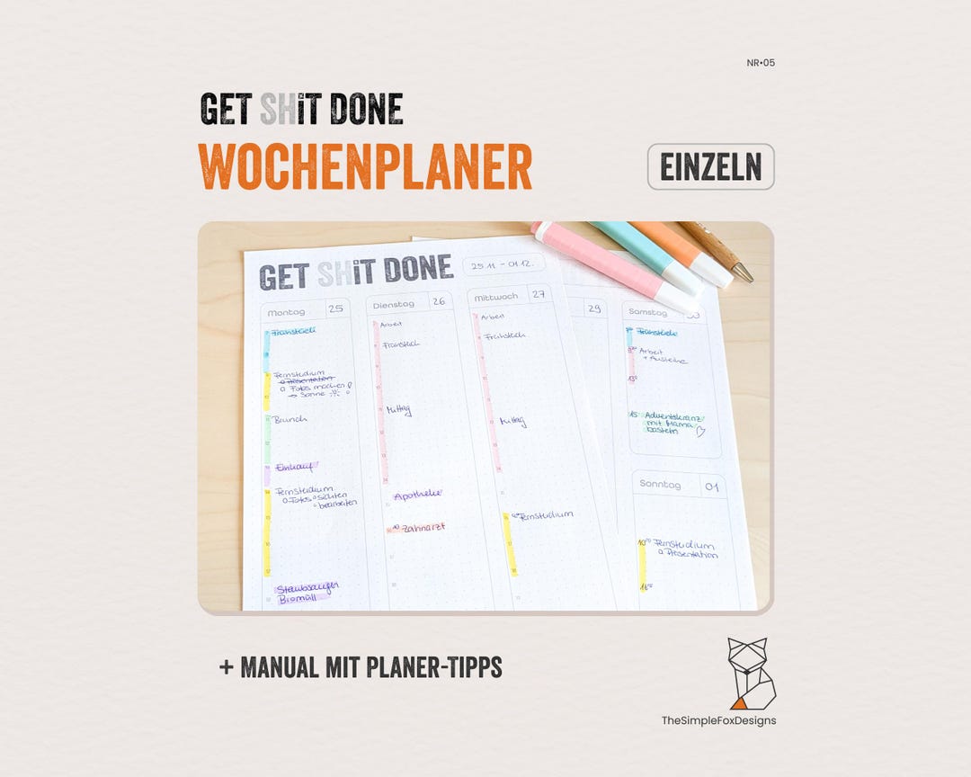 Printable Weekly Planner | German | Undated | Minimalist | Calendar ...