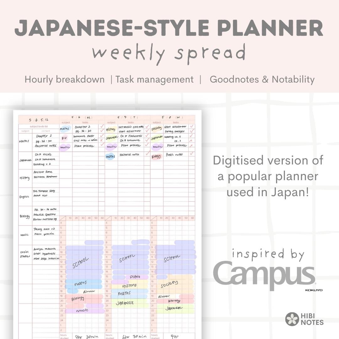 Kokuyo Campus Style Digital Weekly Planner | Japanese Study/work ...