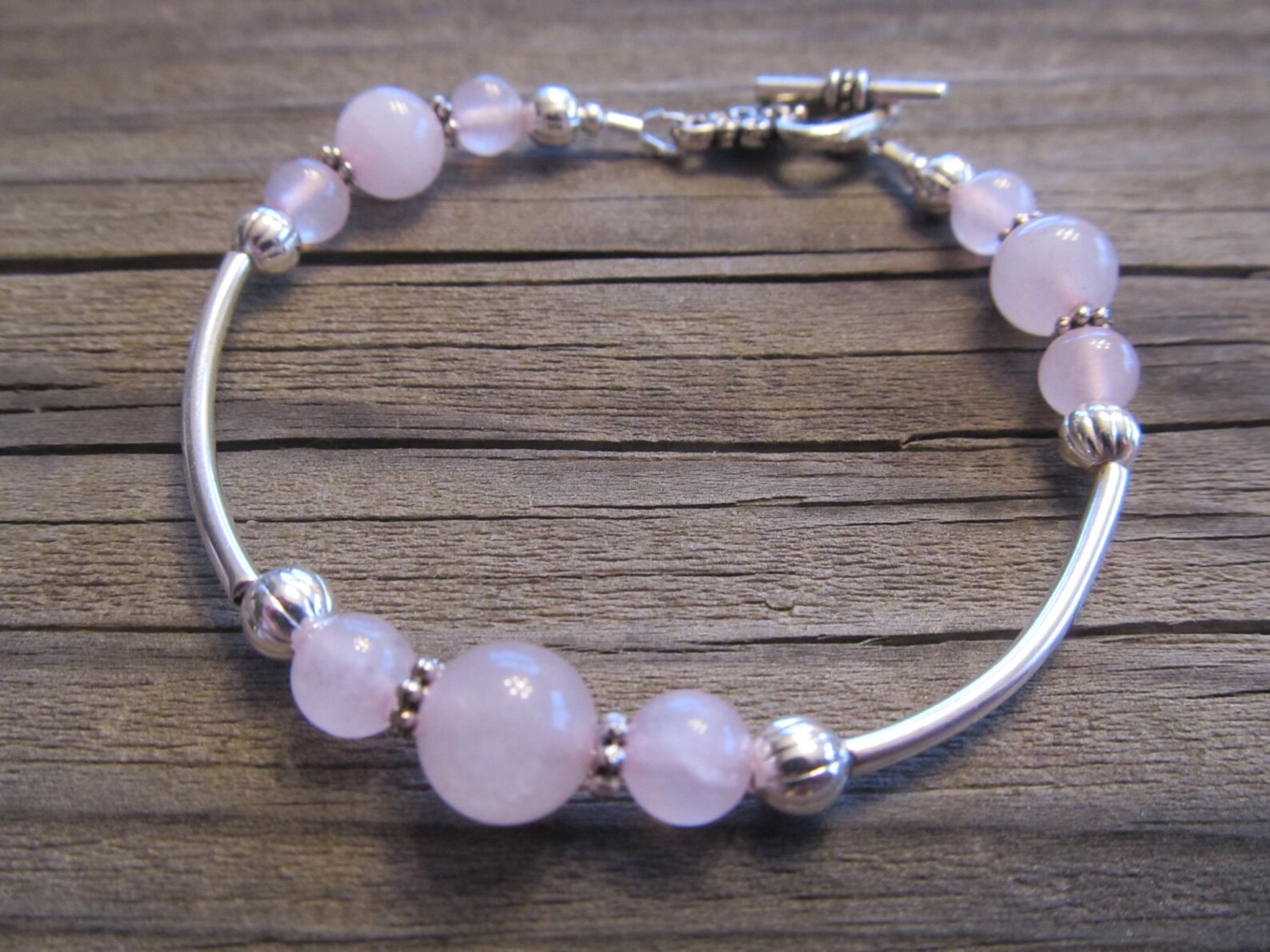 Rose Quartz Bracelet in Silver - Etsy