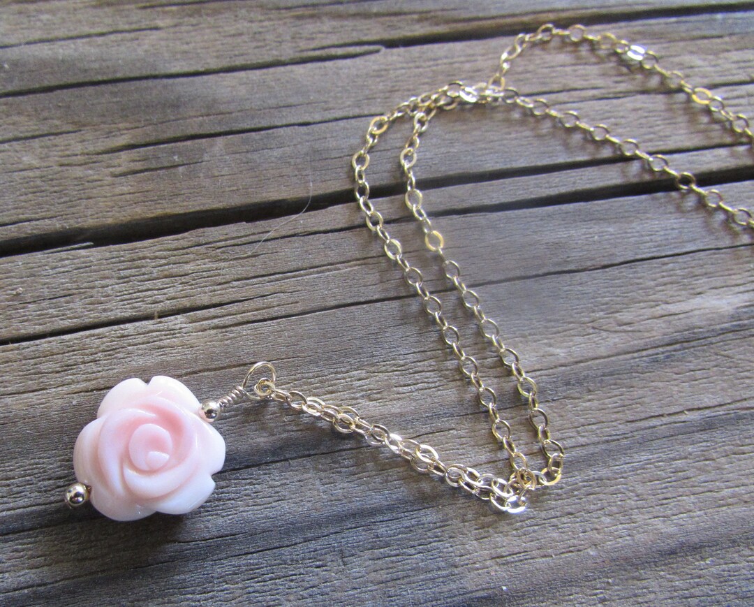 Dainty Pink Conch Shell Rose Flower Pendant Necklace in Sterling Silver ...