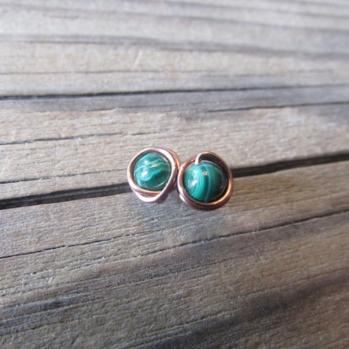 Antiqued Copper Post Stud Earrings Wire Wrapped Artisan - Etsy