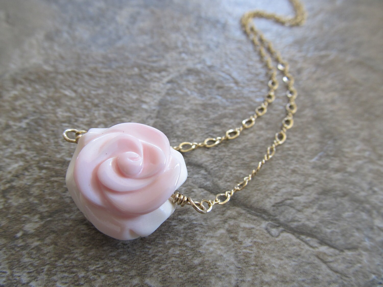 Pink Conch Shell Flower Pendant Station Necklace in Gold Fill - Etsy