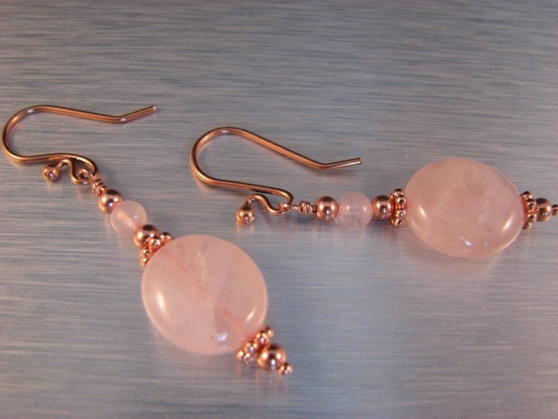 Rose Quartz Earrings in Copper Steampunk Victorian Style | Etsy