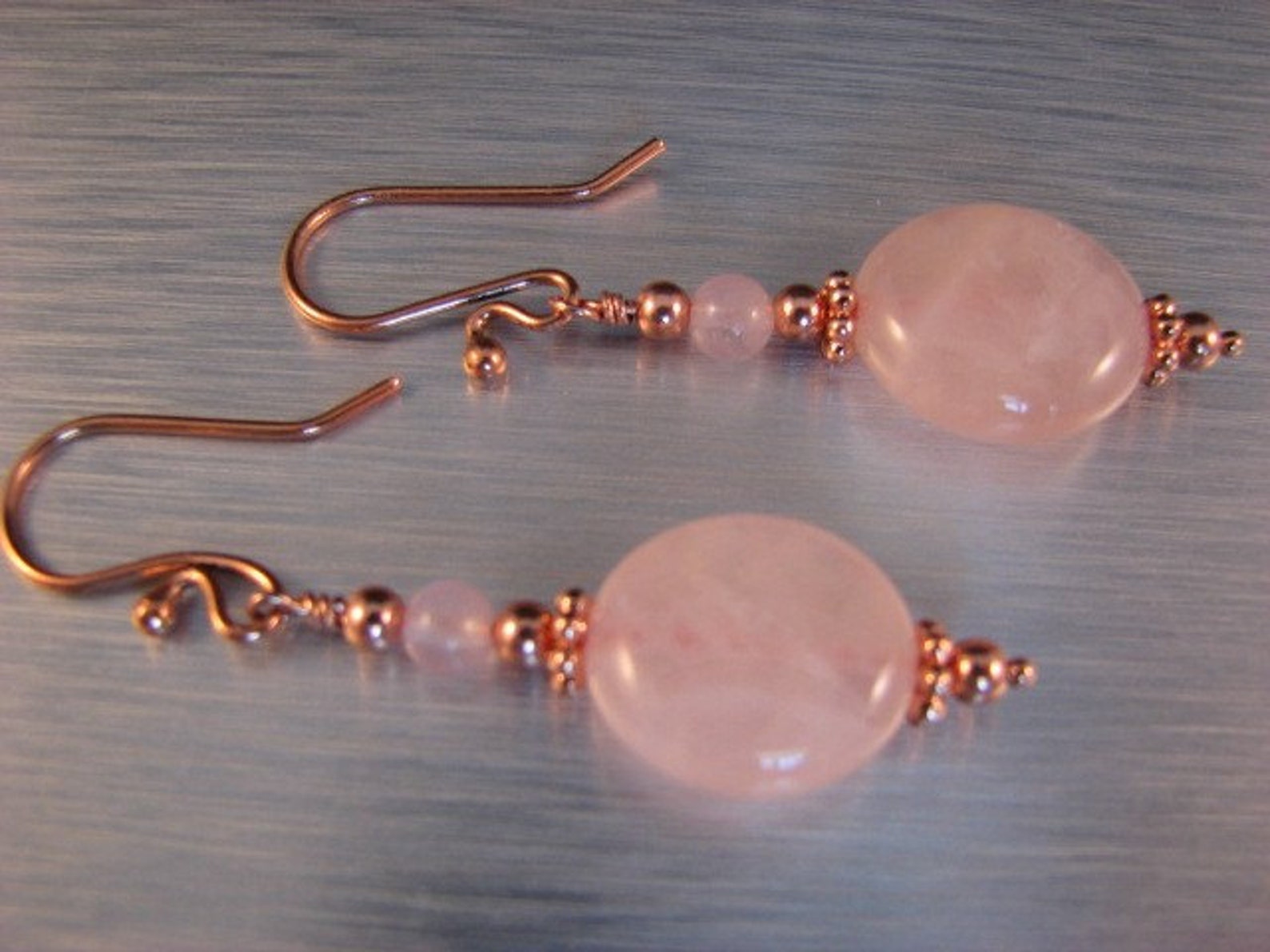 Rose Quartz Earrings in Copper Steampunk Victorian Style | Etsy