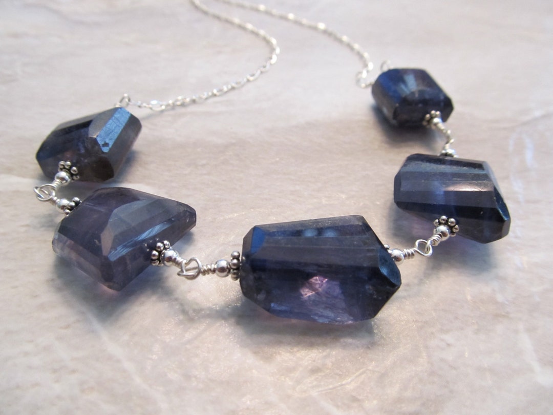 Iolite Necklace in Sterling Silver Wire-wrapped Hand-wrought - Etsy