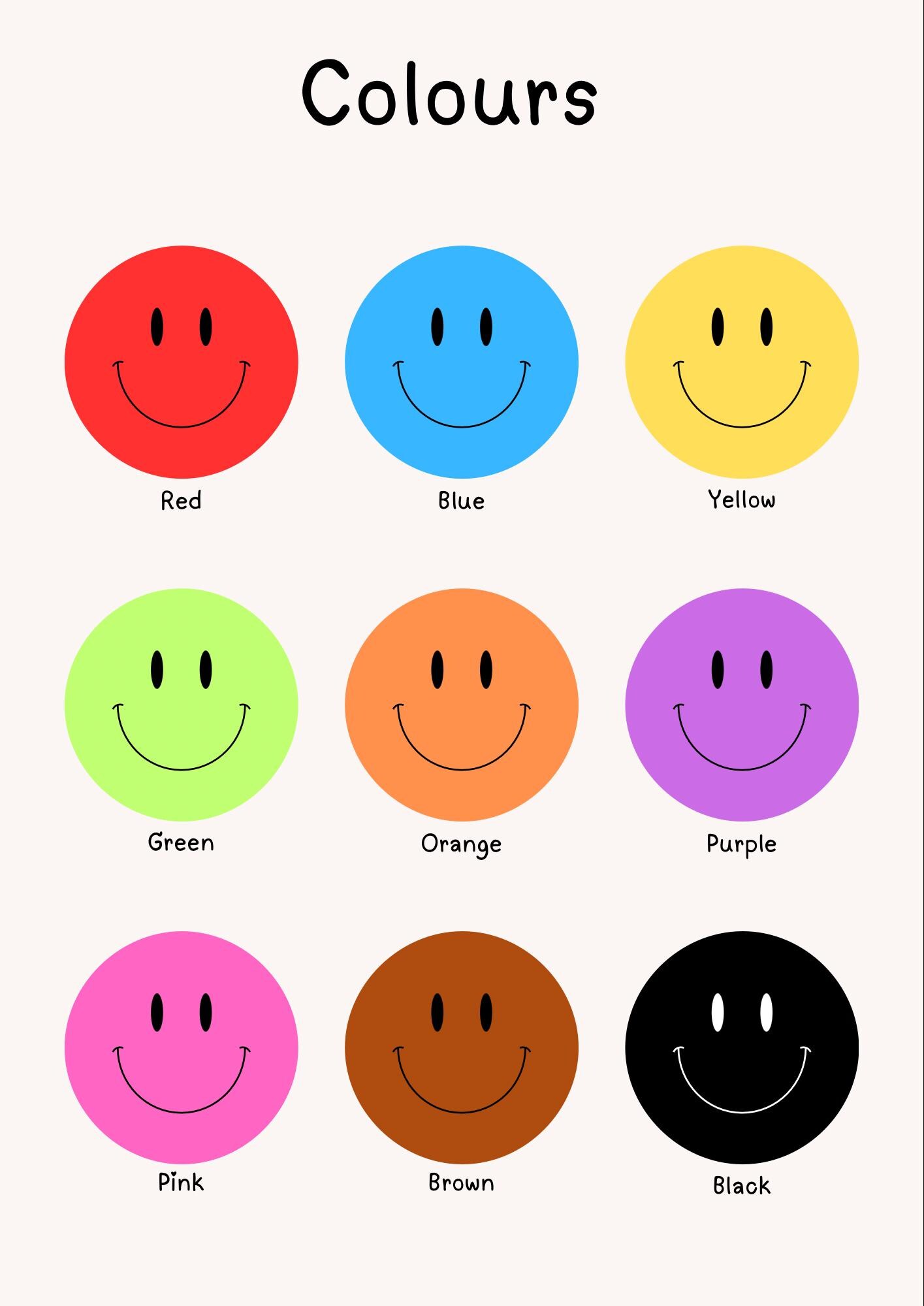 Learning Posters: Smiley Faces Colours - Etsy