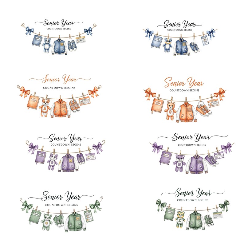 Senior Year Countdown Clipart – Watercolor Clothesline PNG (digital ...