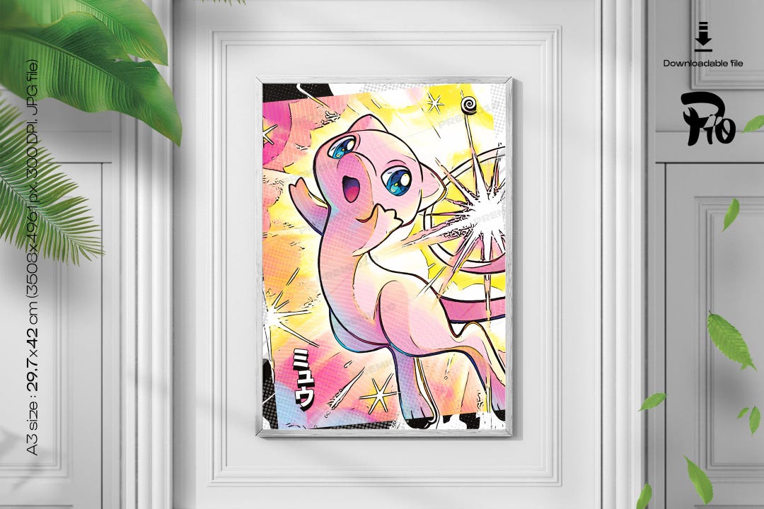 Mew Poster | High Quality Pokémon Anime Poster | Printable Wall Art ...