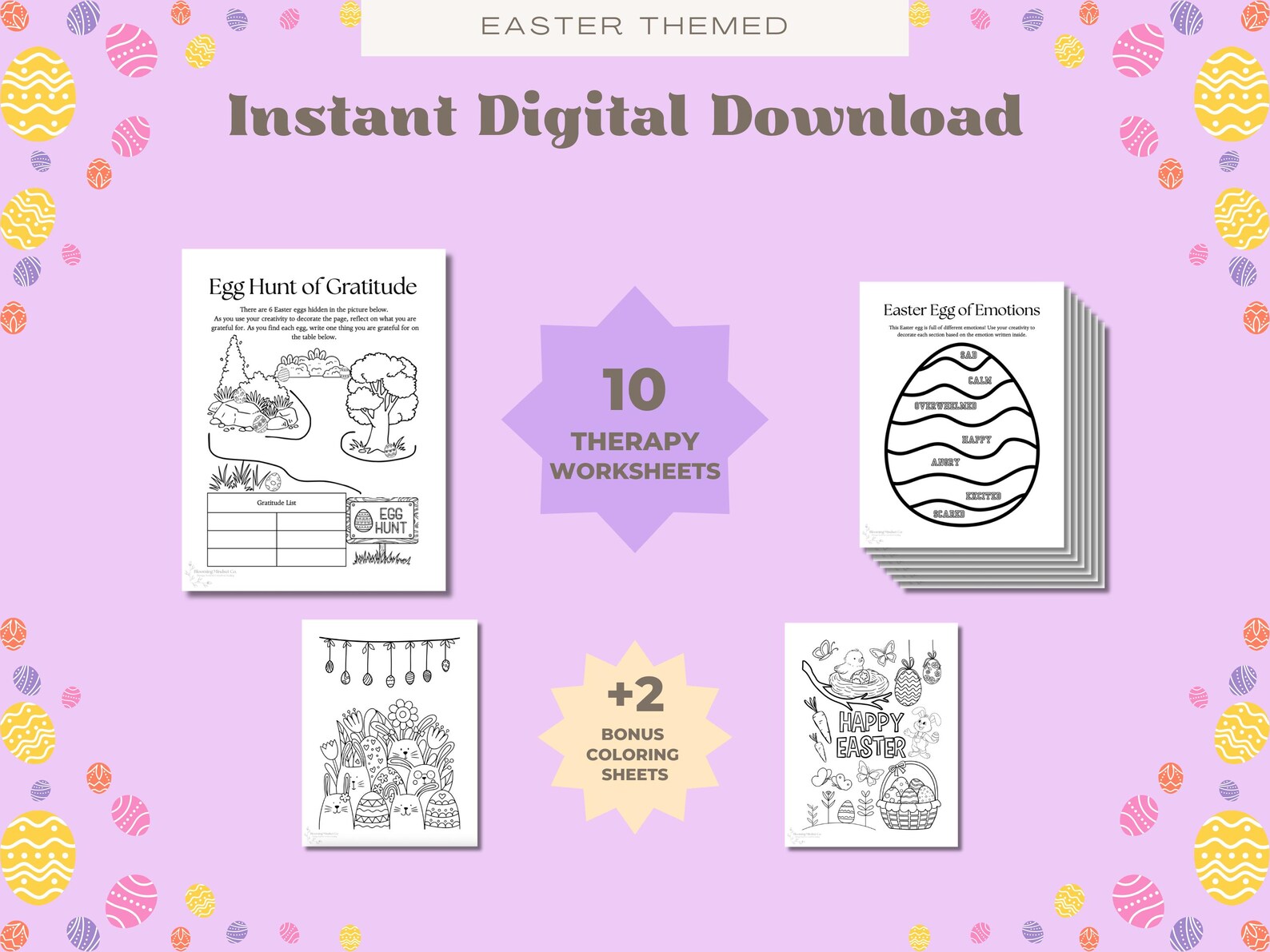 Easter Themed Therapy Worksheets Mindfulness Coping Skills Printable ...