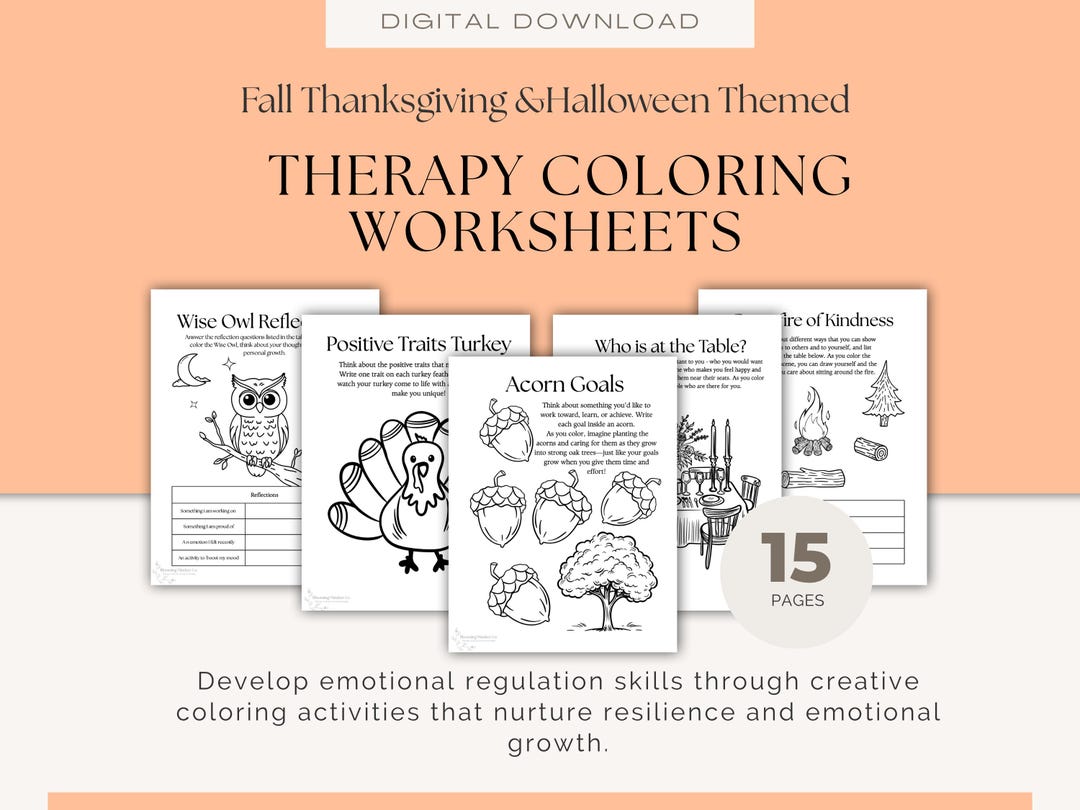 Fall Thanksgiving Halloween Themed Therapy Worksheets Mindfulness ...