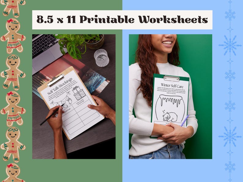 Christmas & Winter Themed Bundle Therapy Worksheets Mindfulness Coping ...