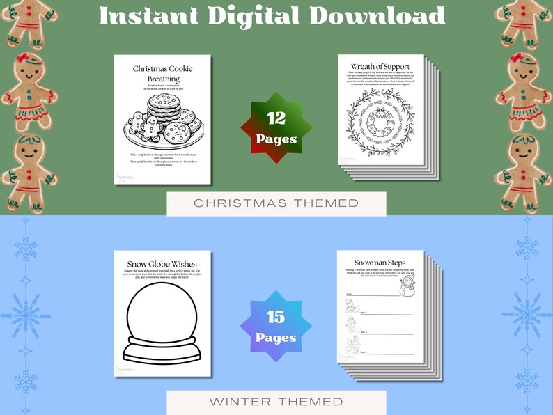 Christmas & Winter Themed Bundle Therapy Worksheets Mindfulness Coping ...
