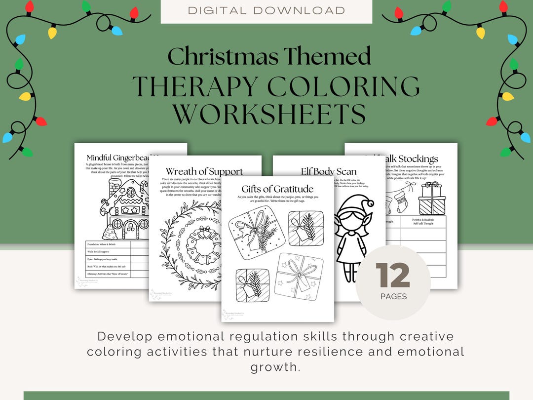 Christmas Themed Therapy Worksheets Mindfulness Coping Skills Printable ...