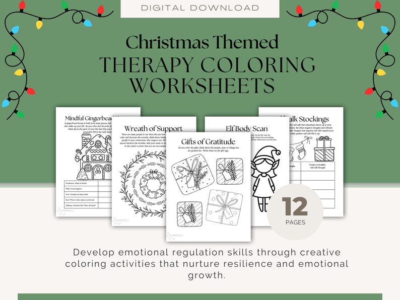 Christmas Themed Therapy Worksheets Mindfulness Coping Skills Printable ...