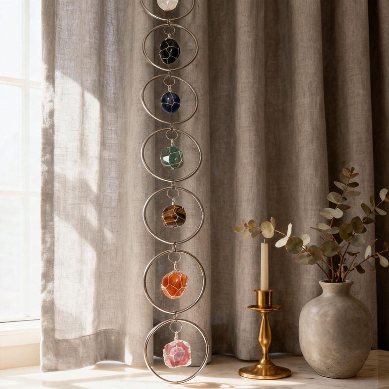 7 Chakra Crystal Hanging, Christmas Gift, Natural Stones With Gold ...