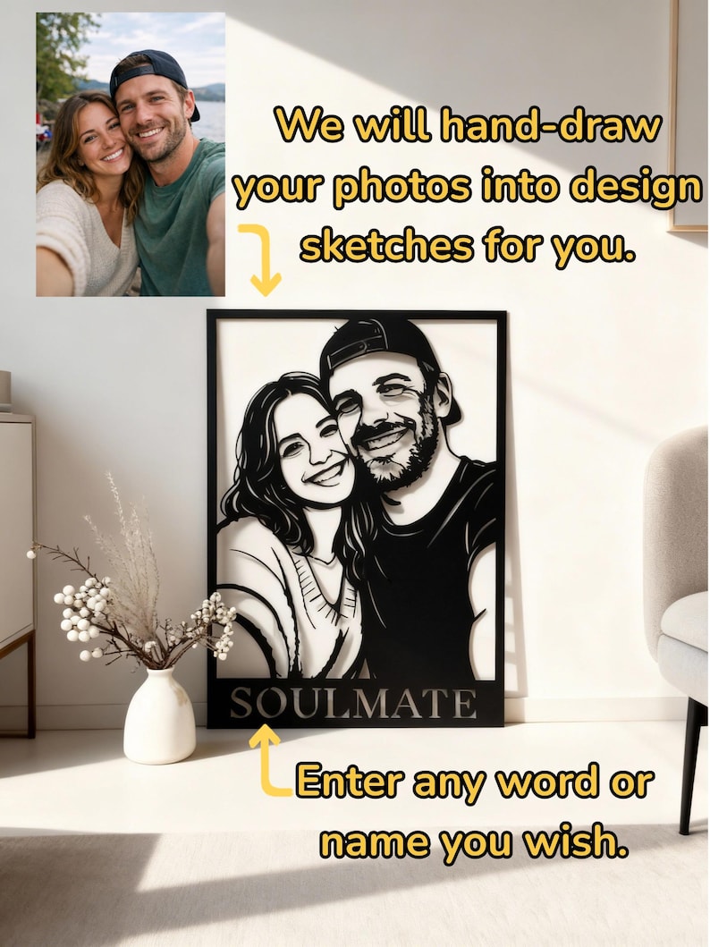 Custom Portrait Metal Wall Art, Personalized Minimalist Line Flat ...