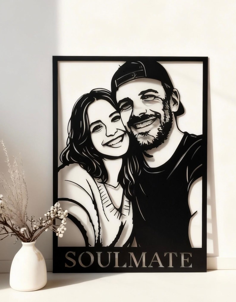 Custom Portrait Metal Wall Art, Personalized Minimalist Line Flat ...