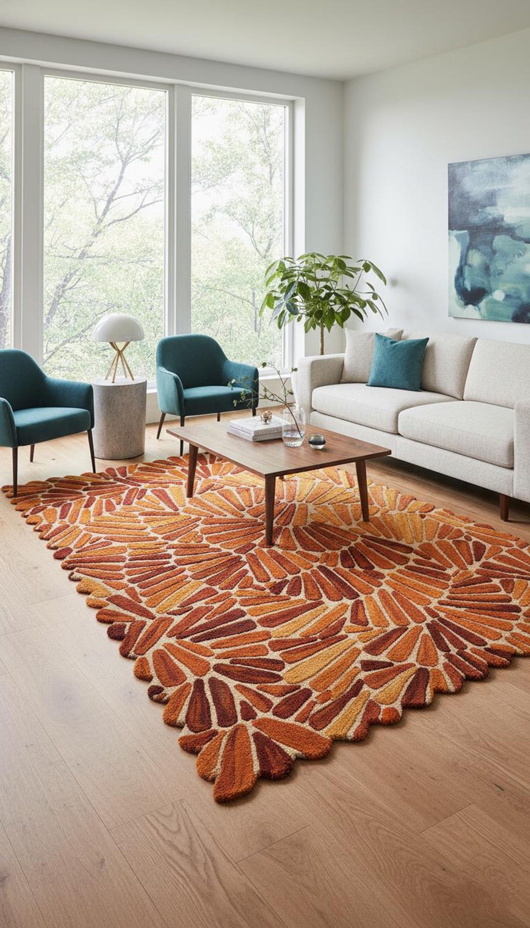 Burnt Orange & Rust Scallop Edge, Hand-tufted Area Rug With 100% New ...