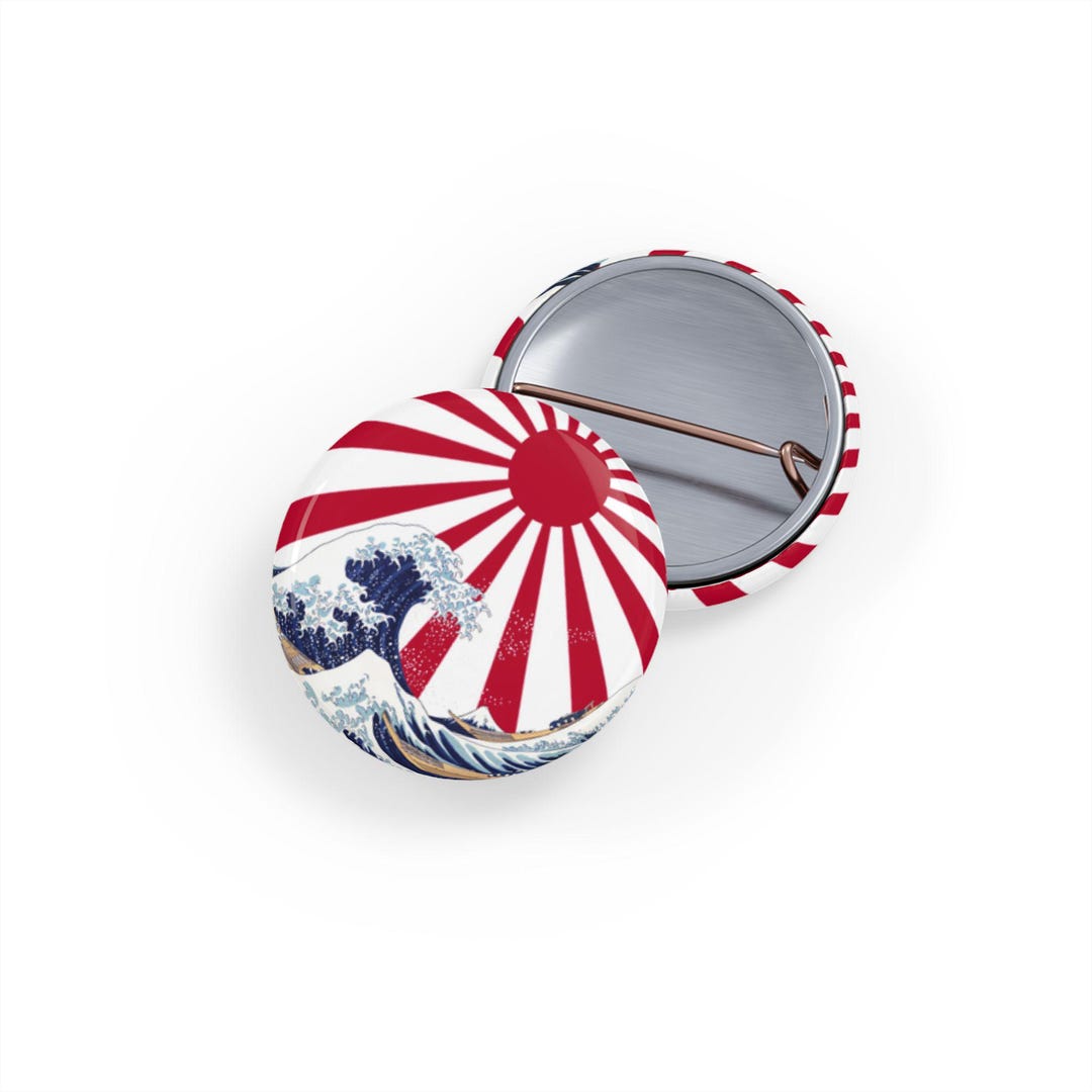 Japanese Wave Design Round Pins, Vintage Style Enamel Pins, Unique ...