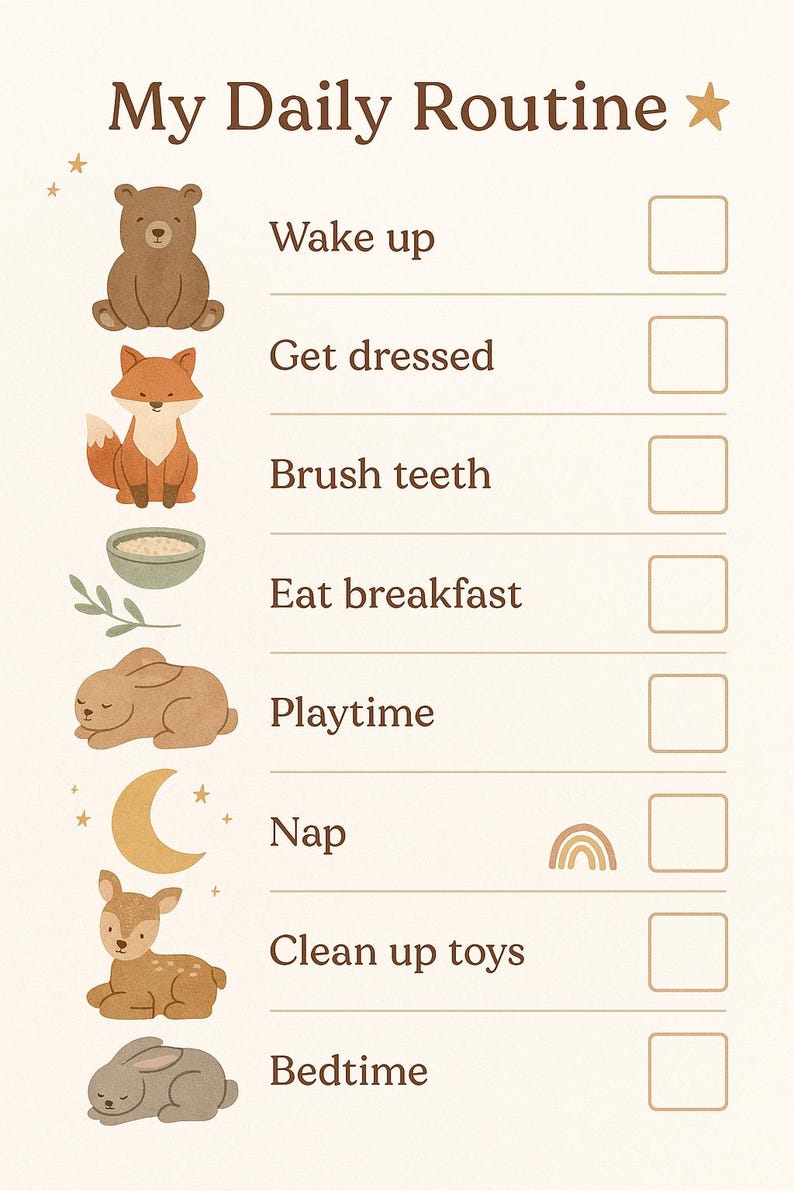My Daily Routine Chart | Toddler Visual Schedule Printable | Woodland ...