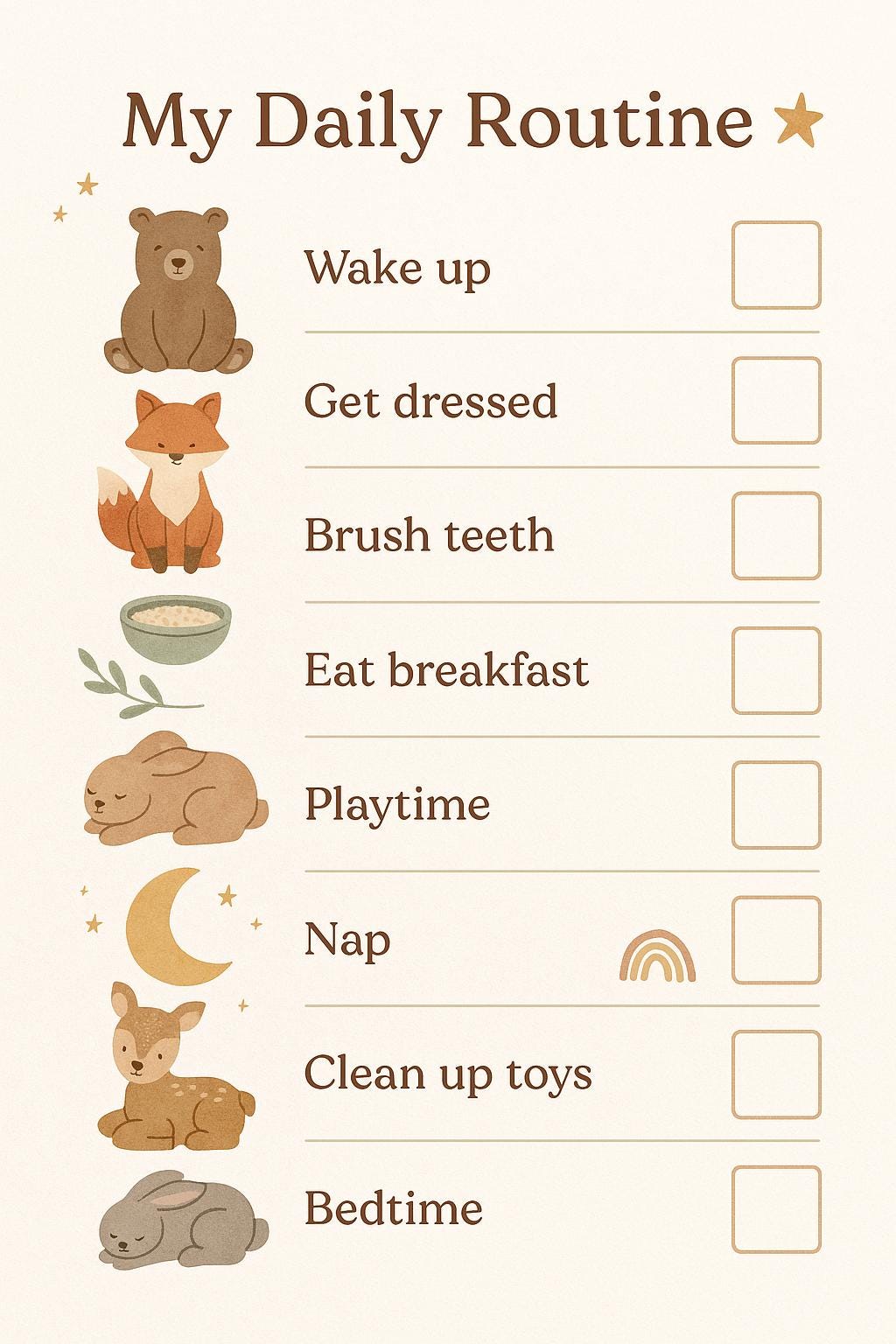 My Daily Routine Chart | Toddler Visual Schedule Printable | Woodland ...