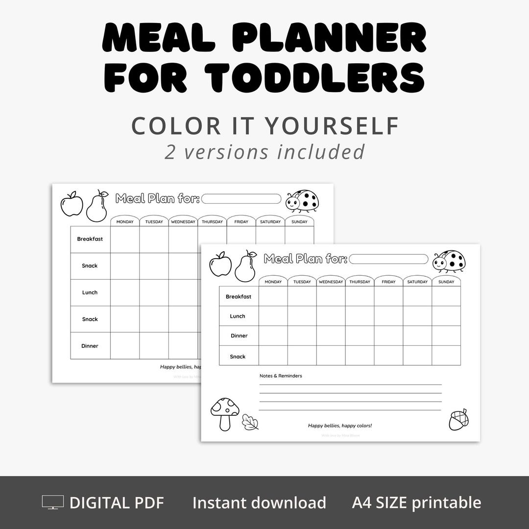 Toddler Meal Planner Printable: Coloring Activity, Weekly Food Schedule ...