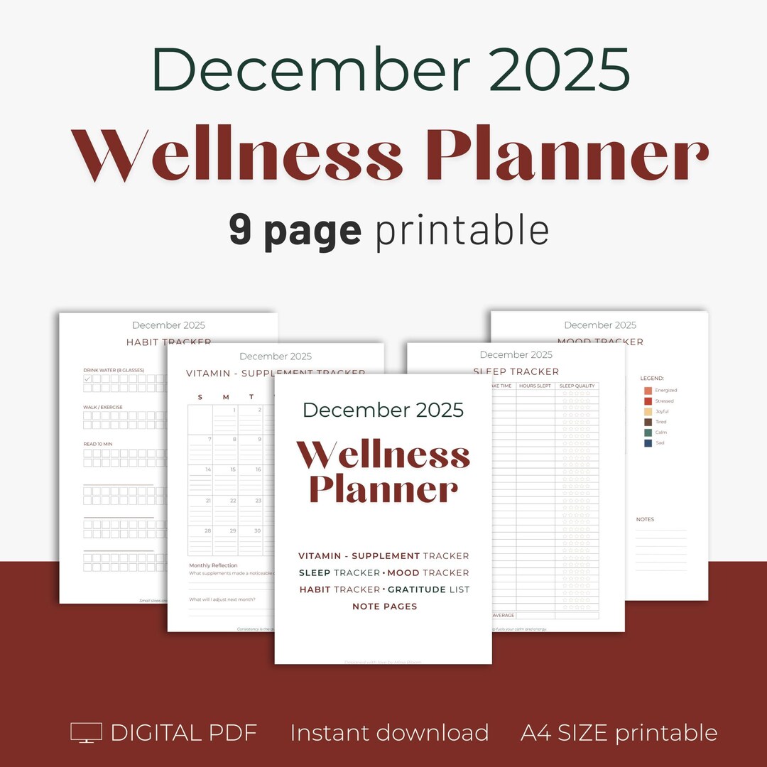 December Wellness Planner | Printable Self-care & Tracker Set - Etsy