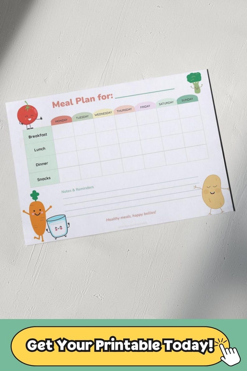 Printable Toddler Meal Planner – A4 Weekly Food Schedule for Kids ...