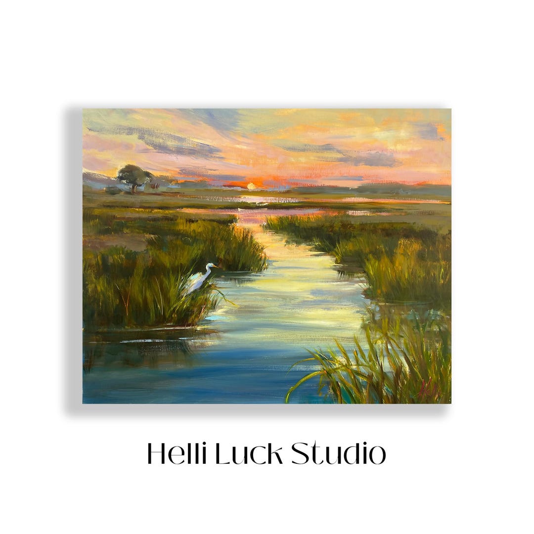 Marsh Sunset Print Wall Art Horizontal Coastal Home Decor Idea Living ...