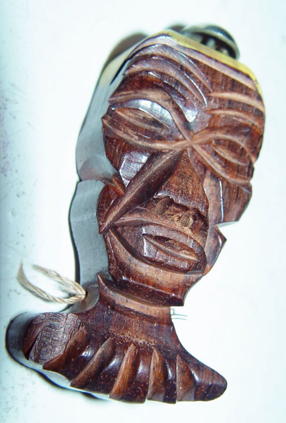African Wood Carved Pin-Ethnic Tribal Jewelry-Midcent… - Gem