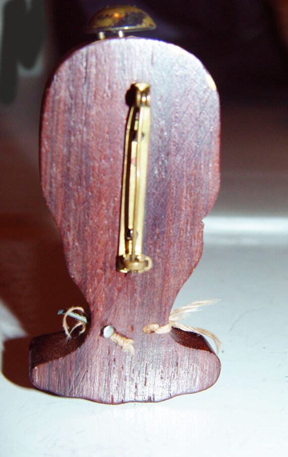 African Wood Carved Pin-Ethnic Tribal Jewelry-Midcent… - Gem