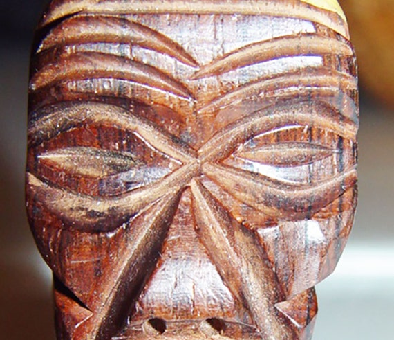 African Wood Carved Pin-Ethnic Tribal Jewelry-Midcent… - Gem