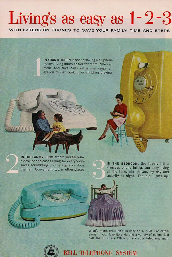 Retro Telephone 4 Ads Mid Century Nuclear Family Set of 4 Color ...