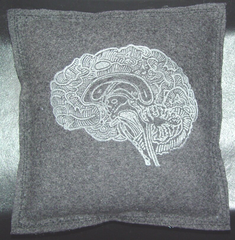 Brain Pillow-goth Grey Felt Pillow Cushion-linocut Brain- Custom Colors ...