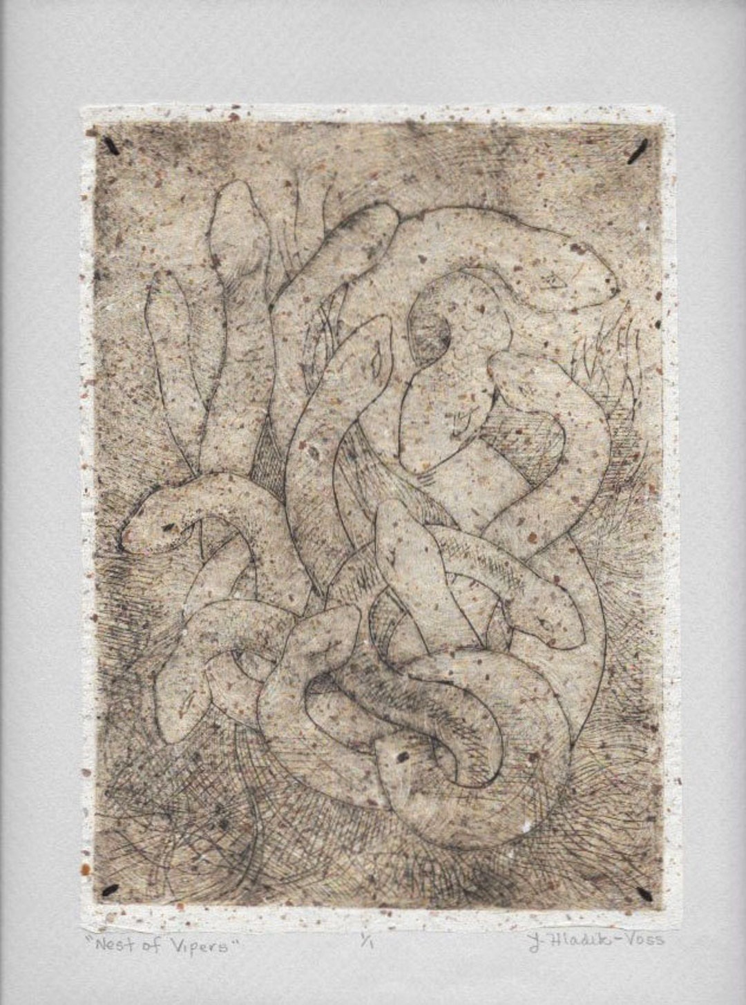 Snake Collograph Print-nest of Vipers-neutral Scary Art-9 X 12 ...