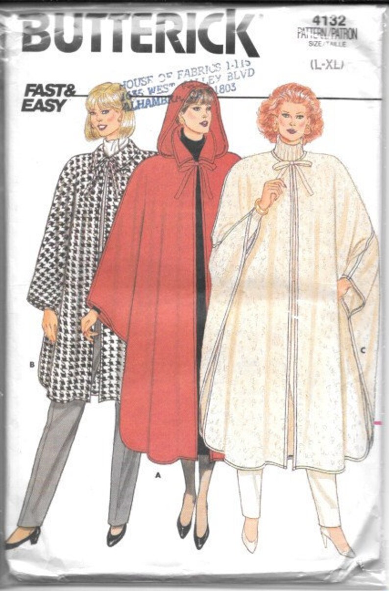 Butterick Vintage 4132 Sewing Pattern Capes L XL - Etsy