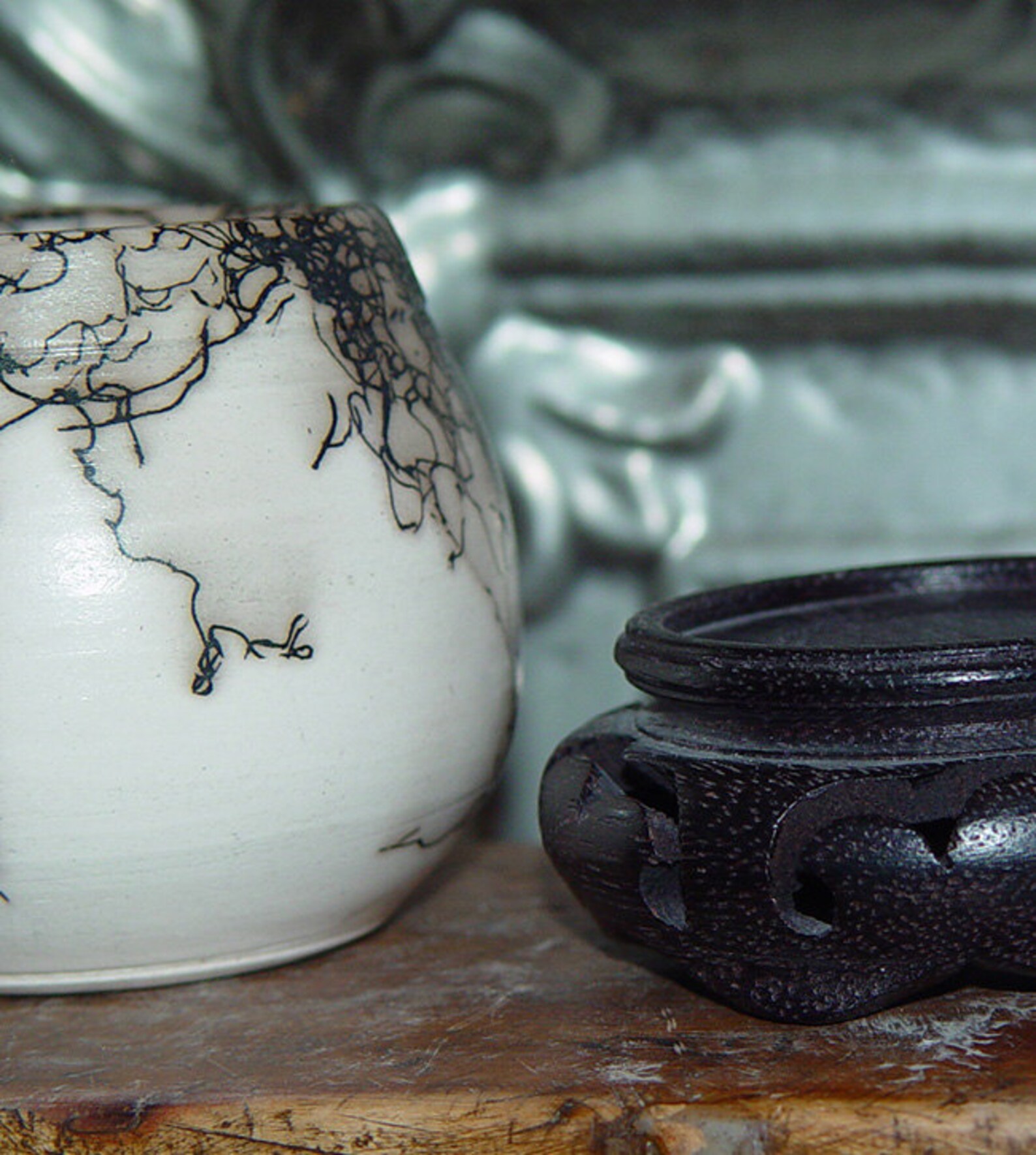 Handmade Pottery Bowl Zen Asian Look Wooden Stand 3 X 4 Inches - Etsy