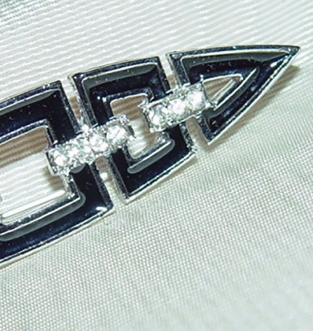 Black Enamel Deco Style Pin-vintage Rhinestone Silver Metal - Etsy