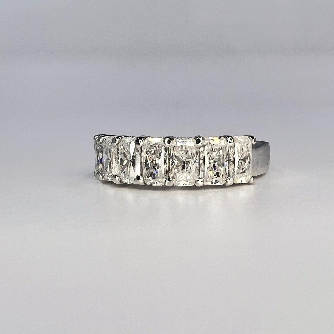 Elongated Cushion Cut Lab Grown Diamond Wedding Band, Half Eternity ...