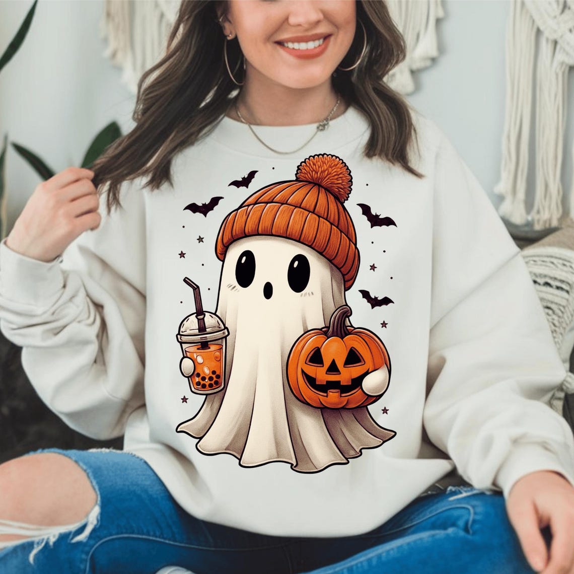 Kawaii Ghost PNG: Spooky Boba Tea Clipart, Halloween Sticker (digital ...