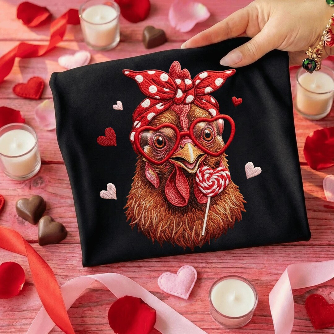 Valentine Chicken PNG, Farmhouse Hen With Heart Glasses (digital ...