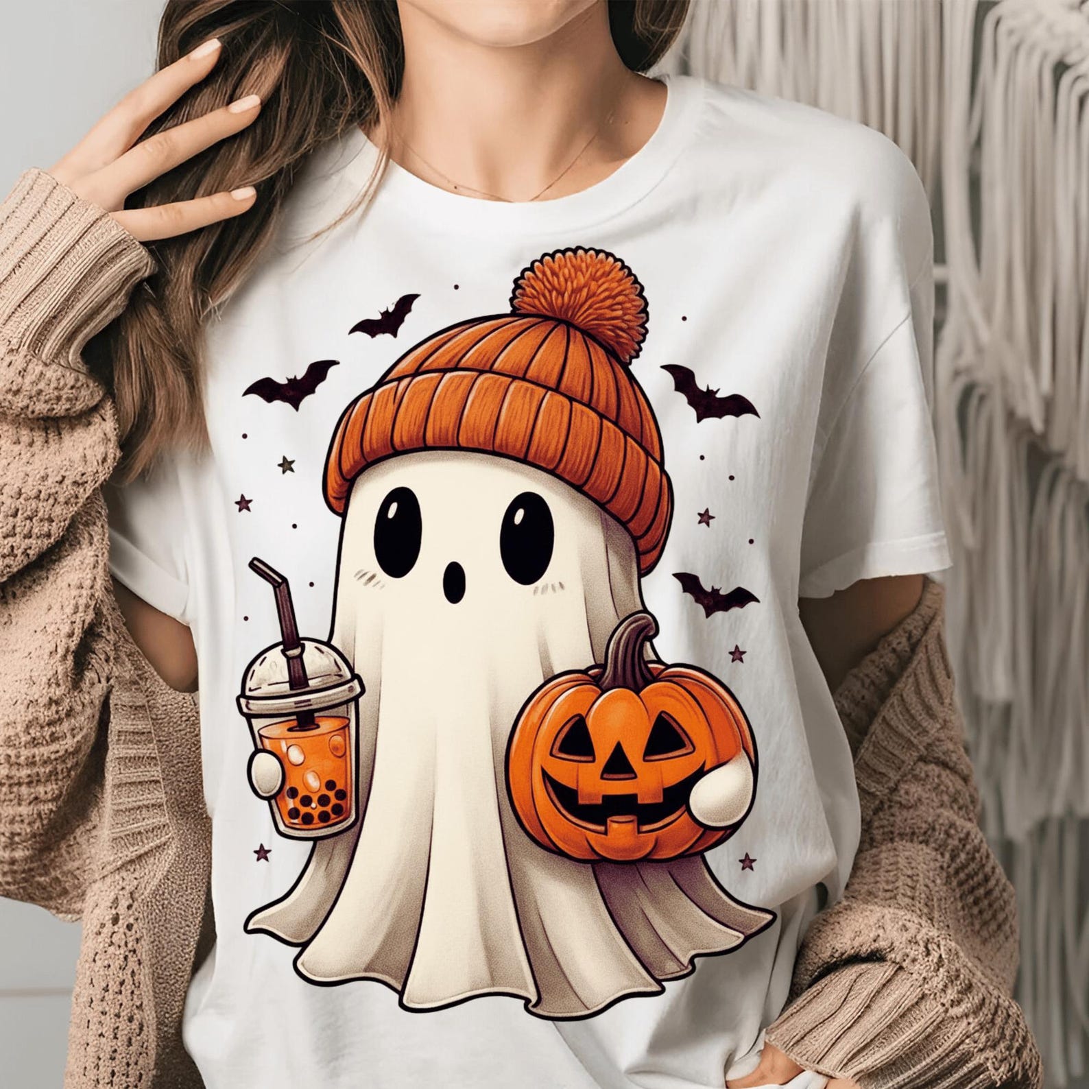 Kawaii Ghost PNG: Spooky Boba Tea Clipart, Halloween Sticker (digital ...