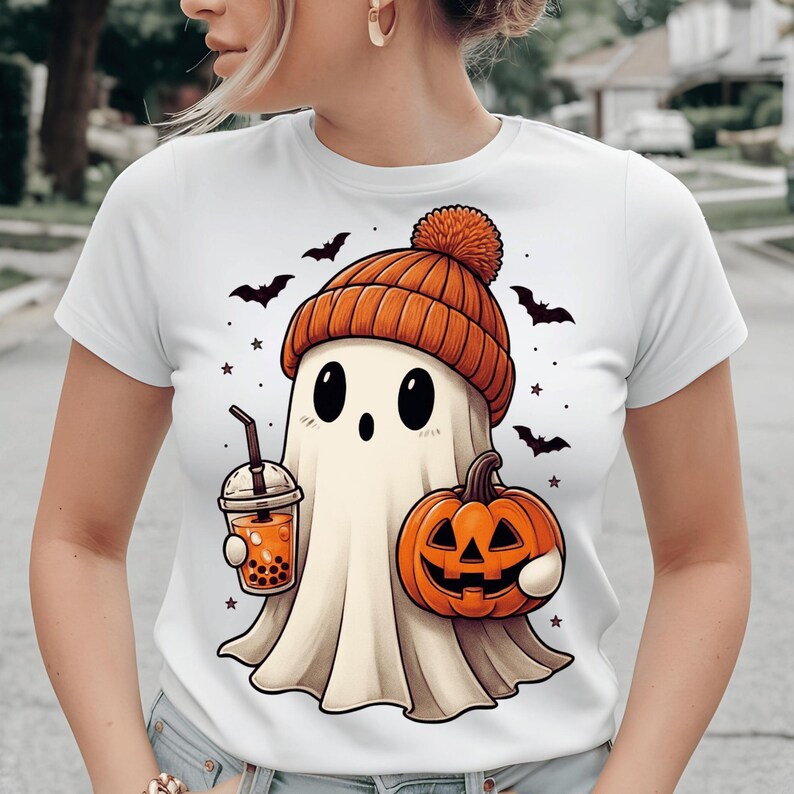 Kawaii Ghost PNG: Spooky Boba Tea Clipart, Halloween Sticker (digital ...